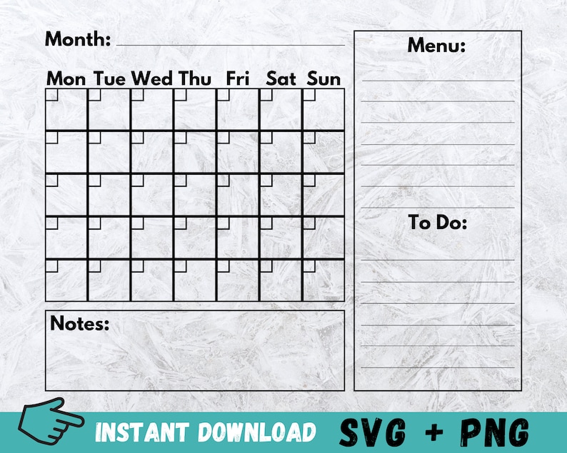 Calendar SVG Bundle: 8 Designs, Printable Monthly Planner (digital ...