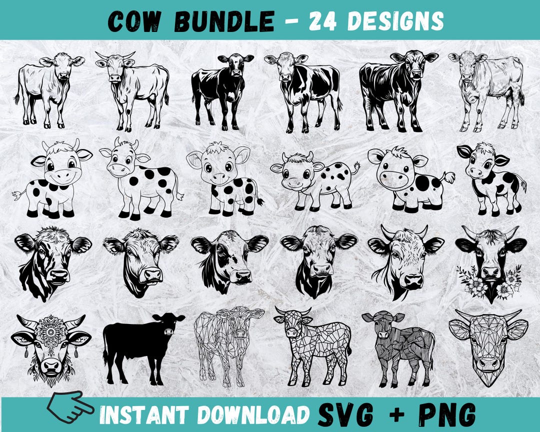 Cow SVG Bundle, Cow Cricut, Cow Head SVG, Cute Cow Svg, Farm Animal ...