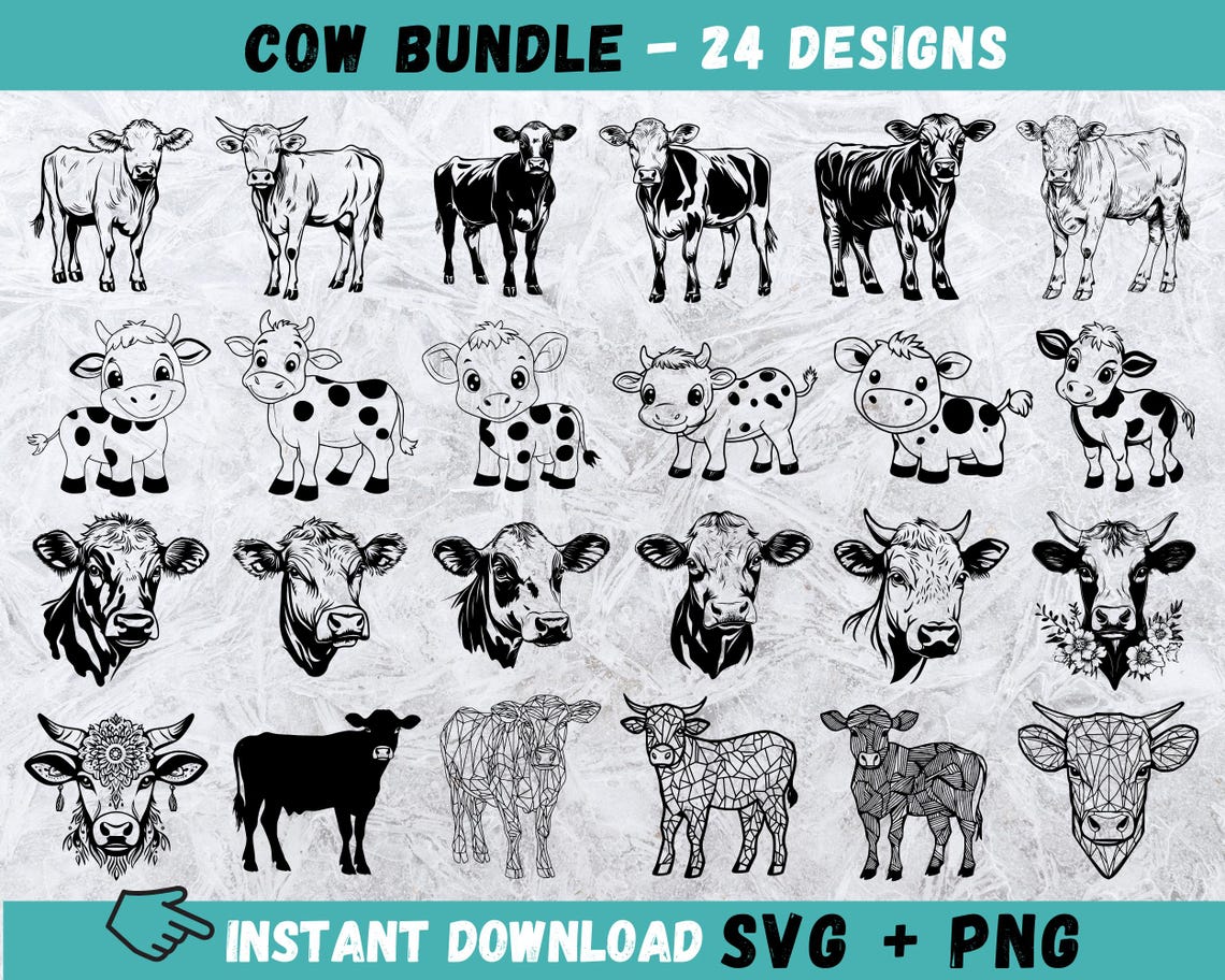 Cow SVG Bundle: 24 Hand-drawn Farm Animal Designs (digital Download) - Etsy