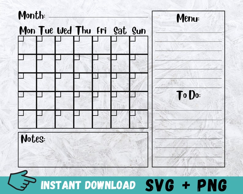 Monthly Calendar SVG Calendar Cut File Calendar Svg Home - Etsy