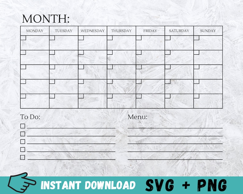 Personalized Calendar SVG Calendar With Notes SVG Monthly - Etsy