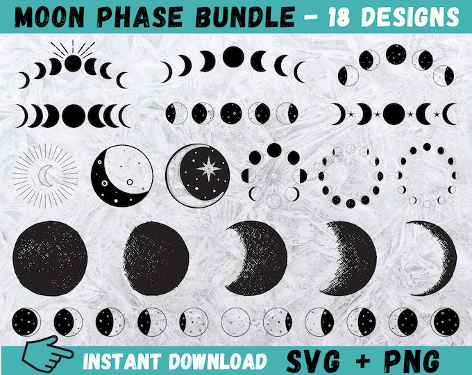 Moon Phase Designs Vector Clipart Set / Outline, Stamp & Color Graphics ...