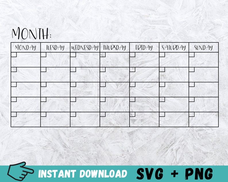 Calendar SVG Monthly Calendar Cut File Home Office Decor - Etsy