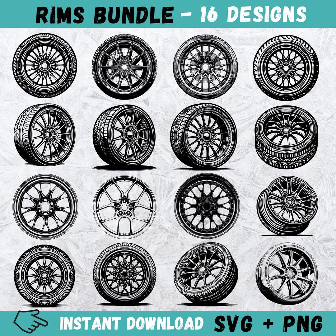 Car Rims Clipart Bundle: 16 PNG & SVG Vector Designs (instant Download ...