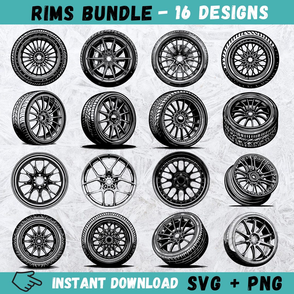 Car Rims Clipart Bundle: 16 PNG & SVG Vector Designs (instant Download ...