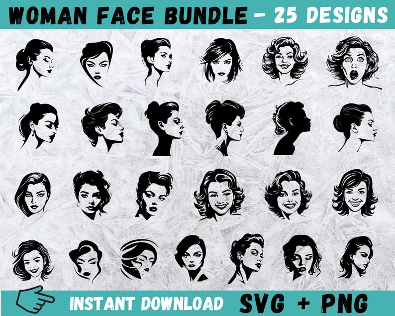 Woman Face SVG Bundle: 25 Hand-drawn Designs (instant Download) - Etsy