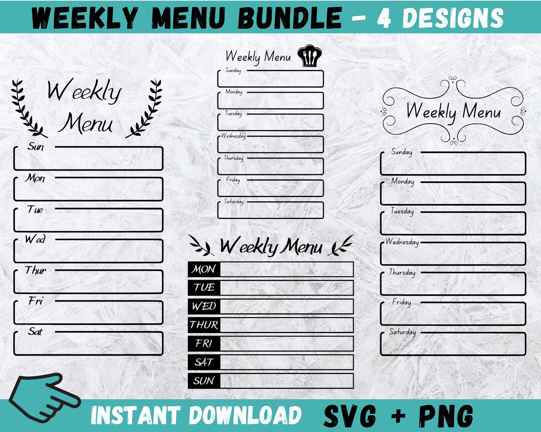 Weekly Menu Svg, Menu Svg, Weekly Menu Planner SVG, Weekly Menu ...