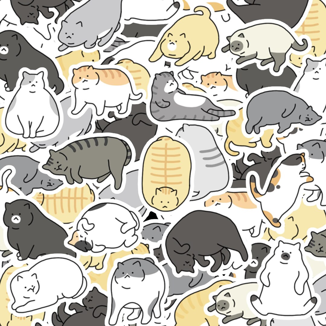 24 Fat Cat Stickers Kawaii Funny Gift Waterproof Stickers Decals for ...