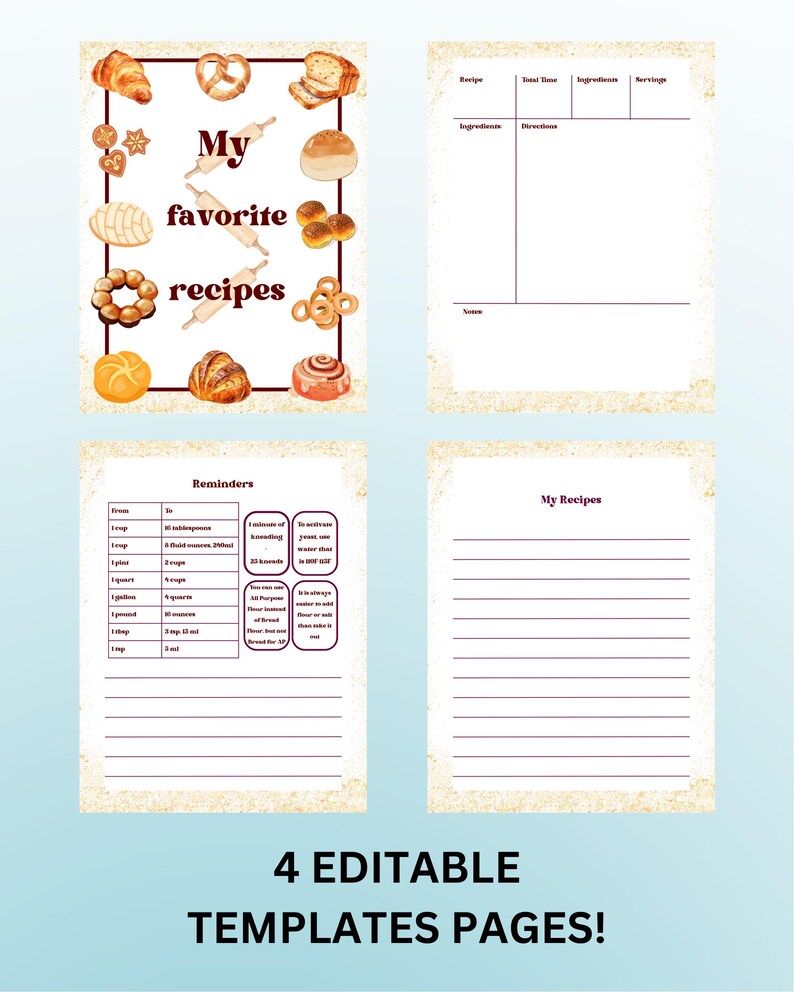 Baker Recipe Book Template: Baking Lovers PDF Organizer (digital ...
