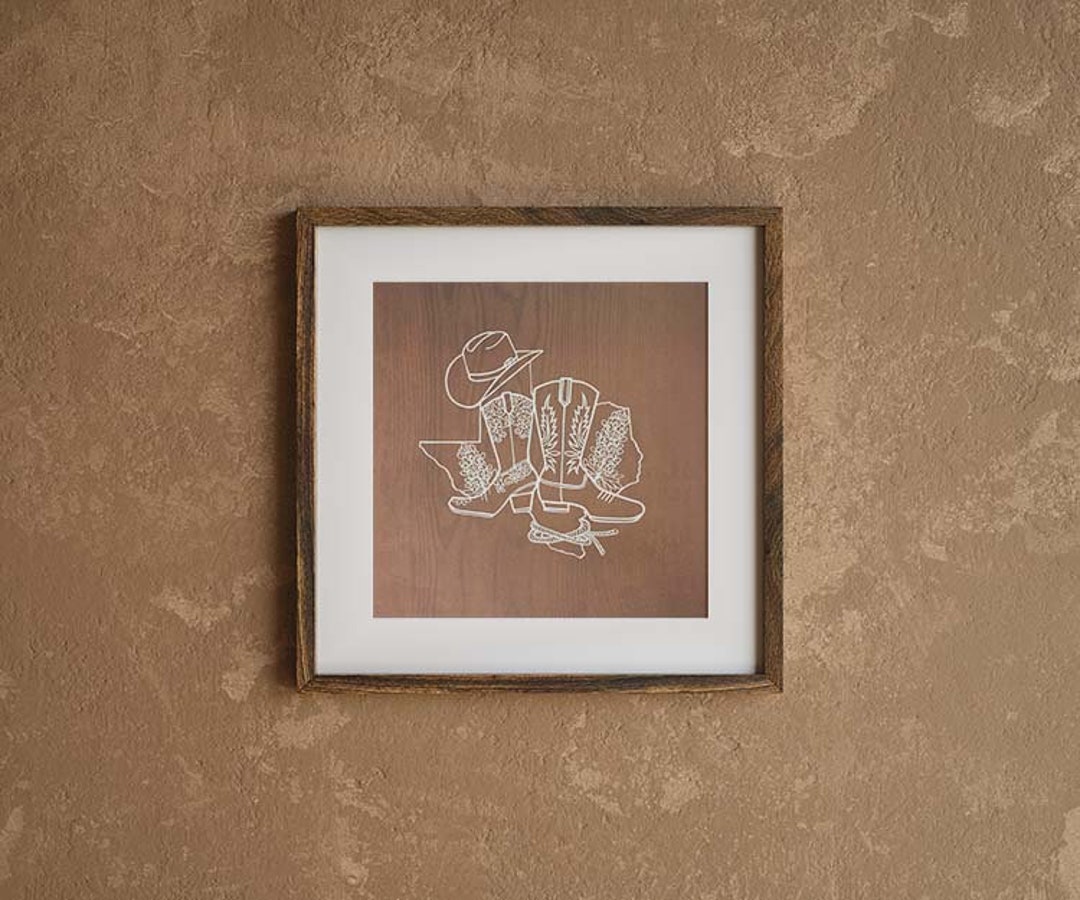Texas State Papercut Art with Cowboy Boots, Cowboy Hat, and Bluebonnets ...