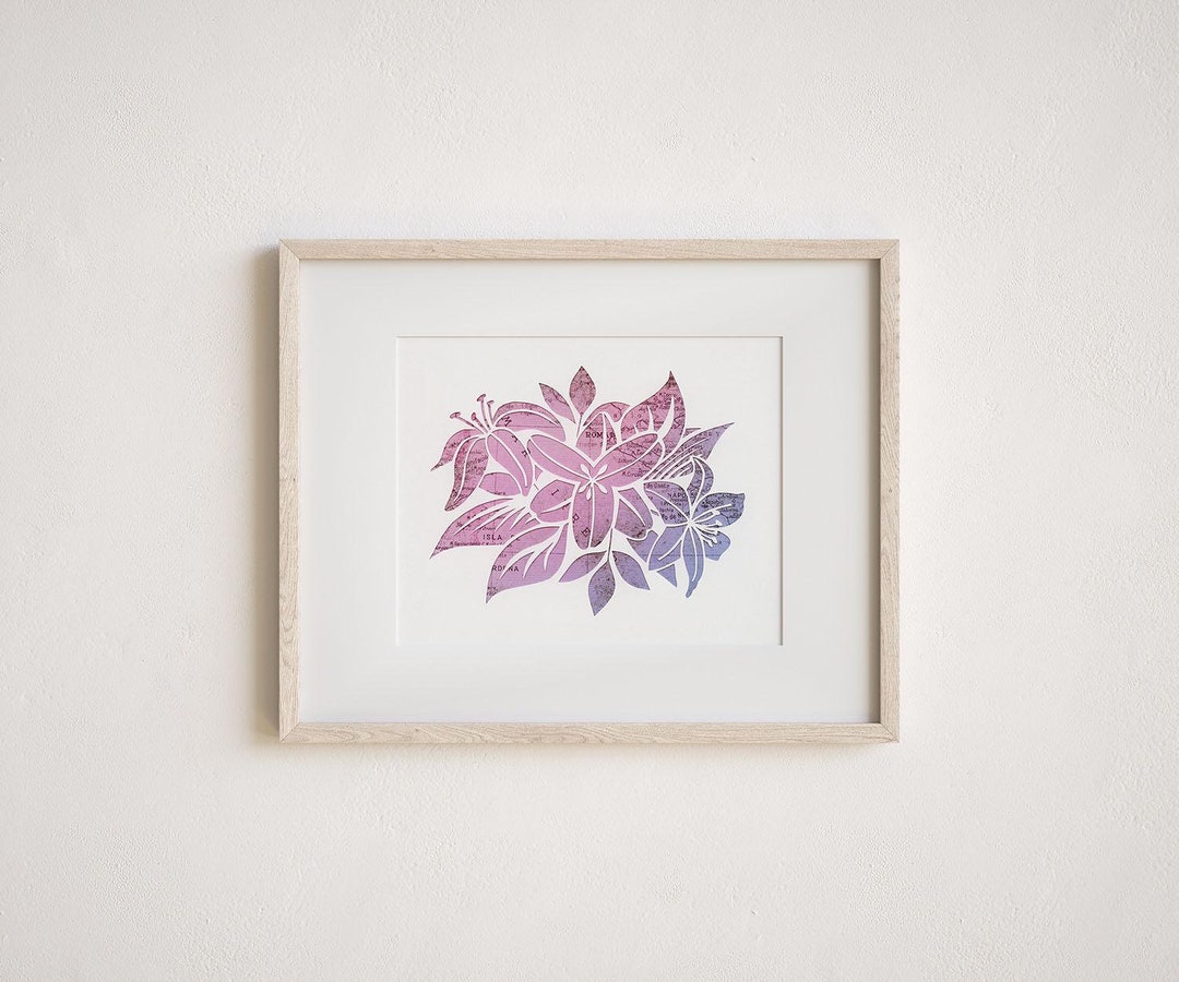 Lilies Flower Art With Vintage Map Paper Cut Art for Travel-inspired ...