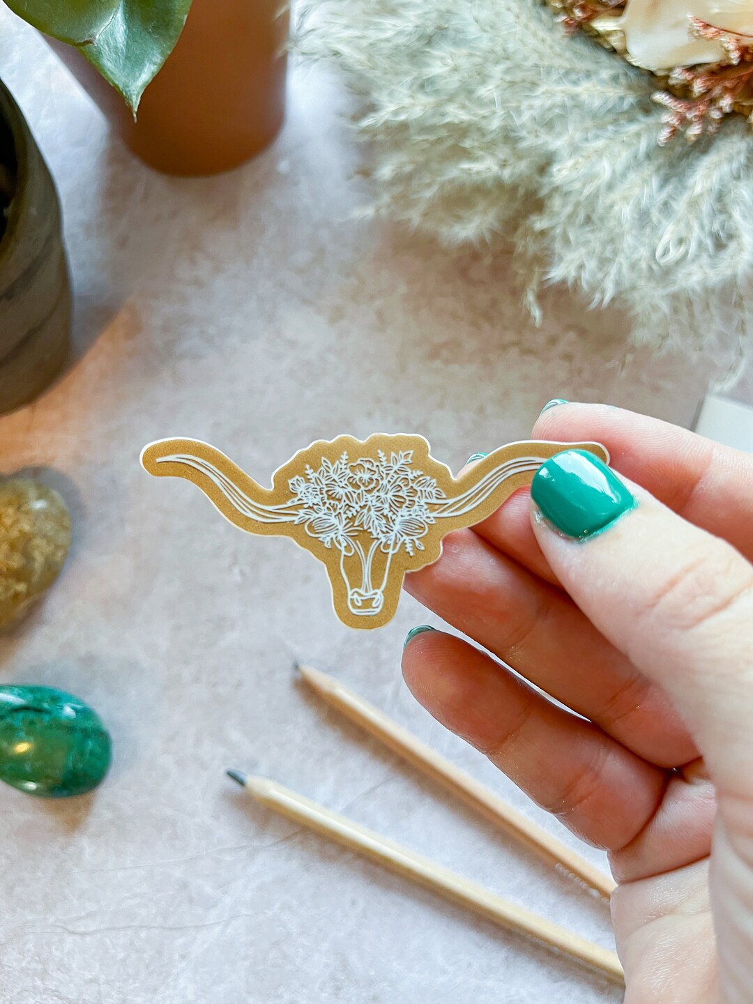 Texas Longhorn Sticker Flower Crown Longhorn Waterproof Vinyl Sticker ...