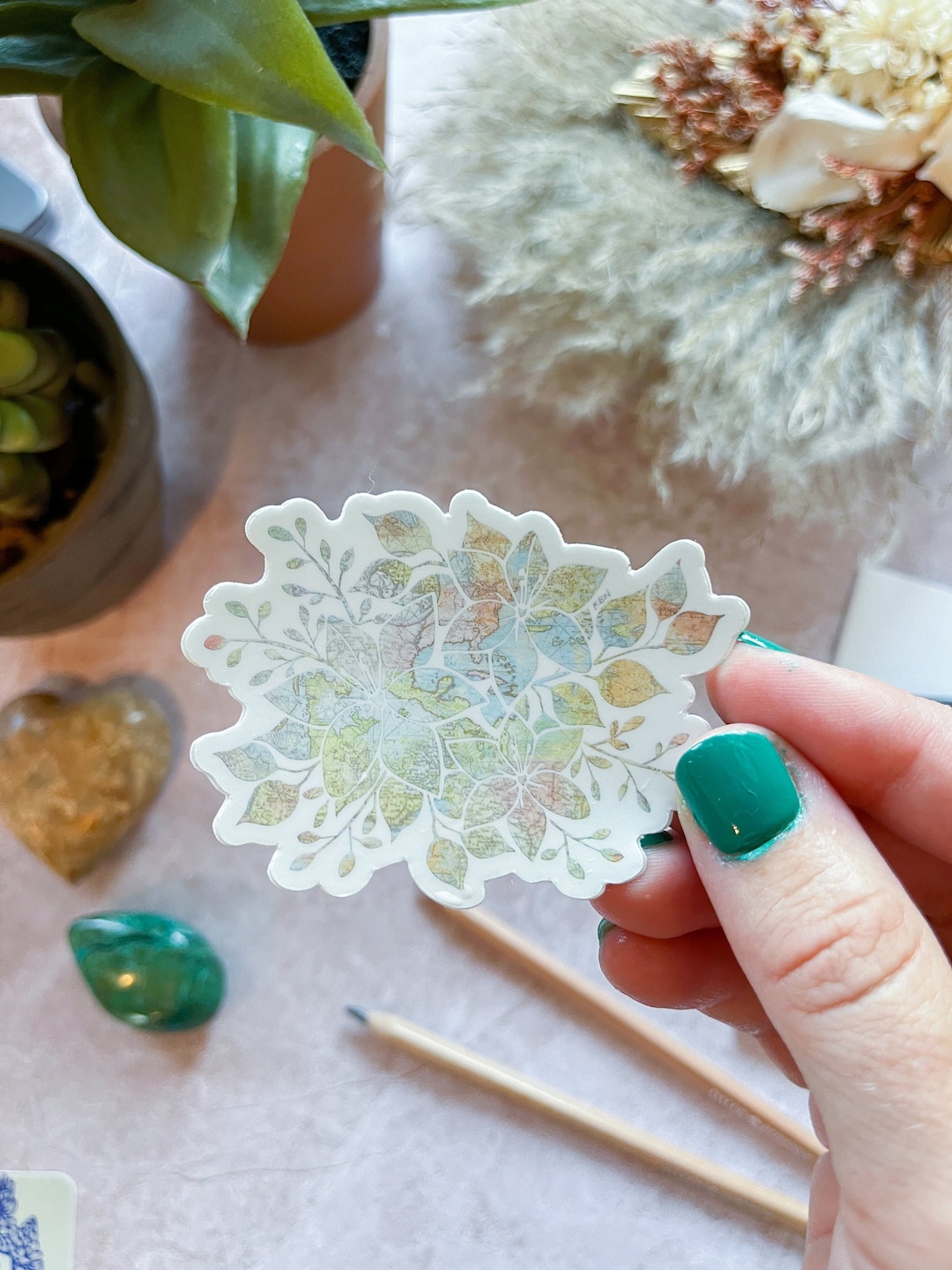 Lily Map Flower Sticker for Laptop Waterproof Vinyl Sticker Vintage Map ...