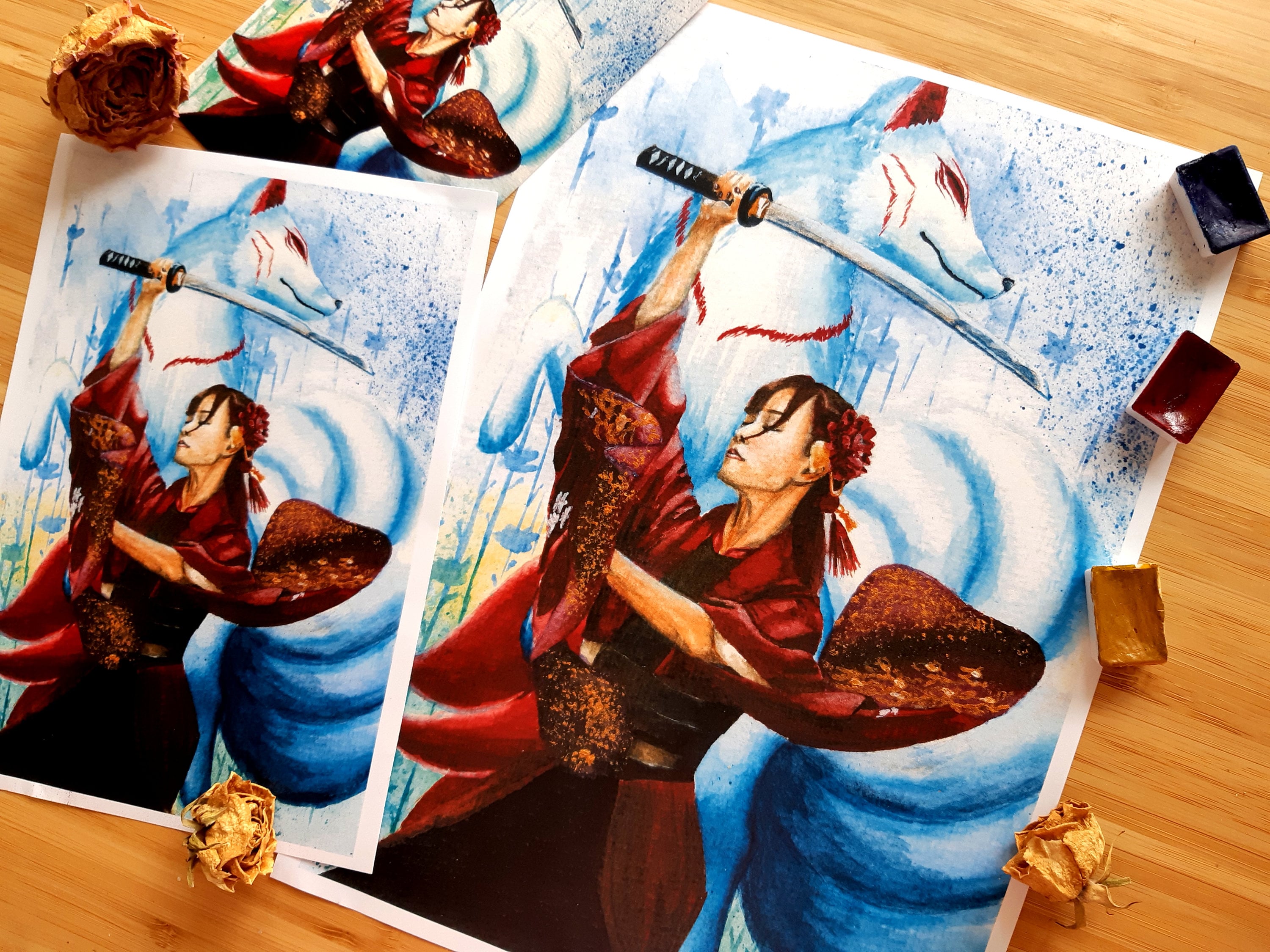 Lady Samurai Watercolor A4-A6 Prints and Postcards by Nikita - Etsy