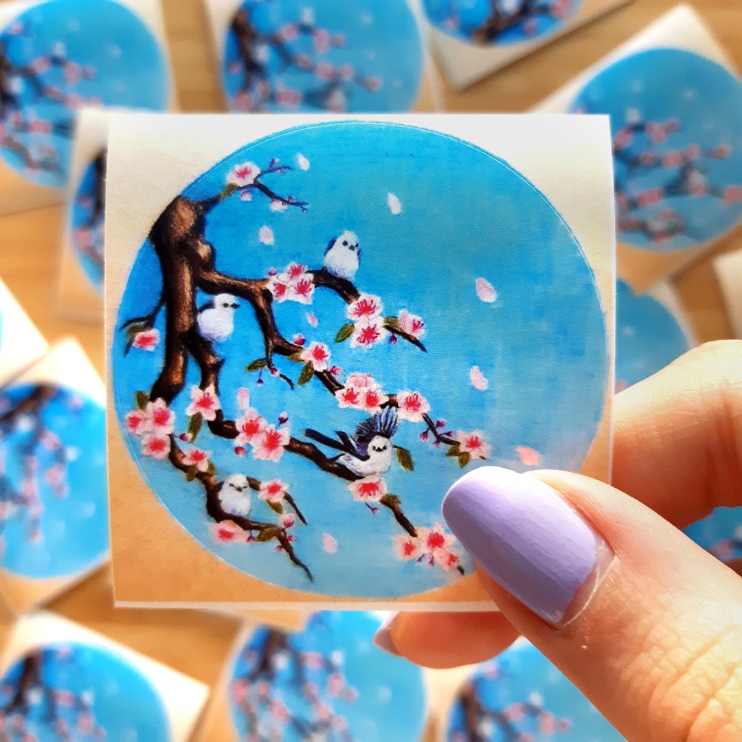Cute Sakura Birds Round Stickers - by Nikita - Etsy
