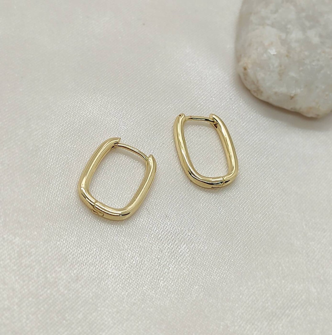 18k Gold Hoop Earrings, Thick Huggies, 16mm Gold, Stacking Hoops ...