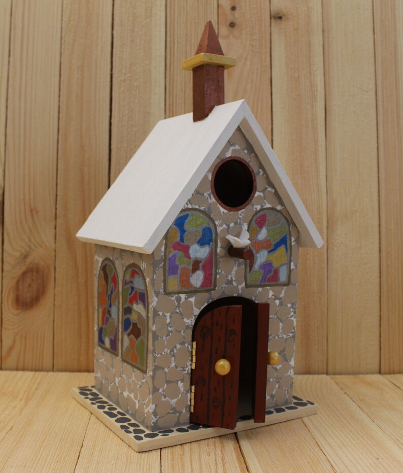 Hand-painted Cobblestone Church With Painted Stained Glass Windows and ...