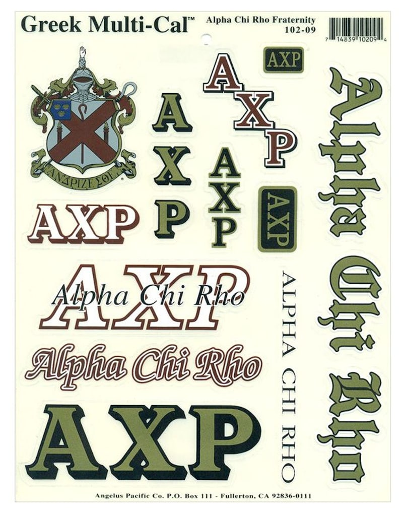 Alpha Chi Rho Multi Greek Decal Sticker Sheet - Etsy