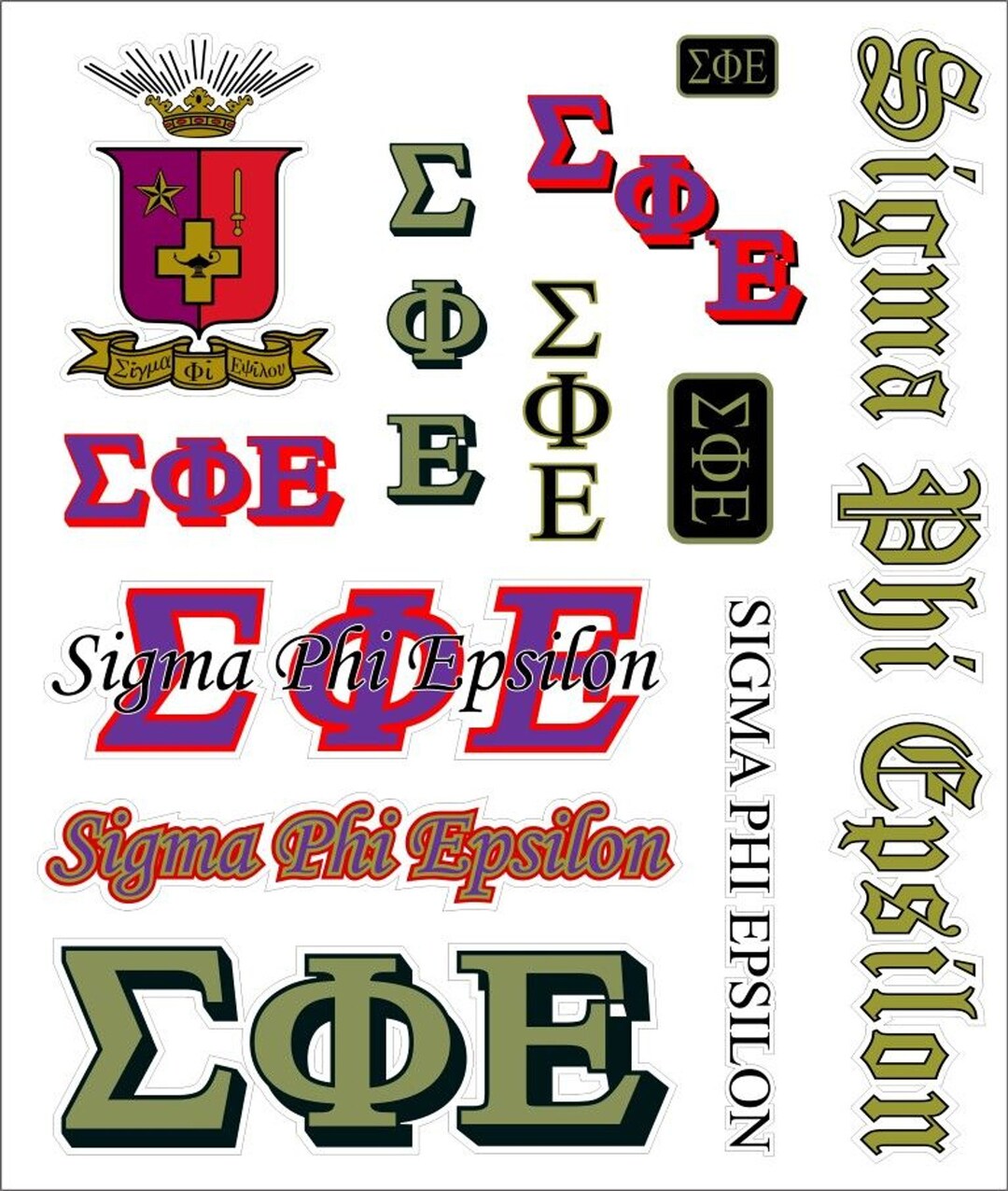 Sigma Phi Epsilon Multi Greek Decal Sticker Sheet - Etsy