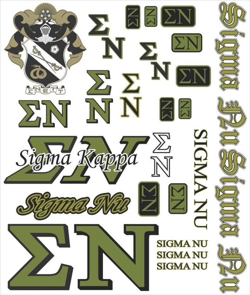 Sigma Nu Multi Greek Decal Sticker Sheet - Etsy