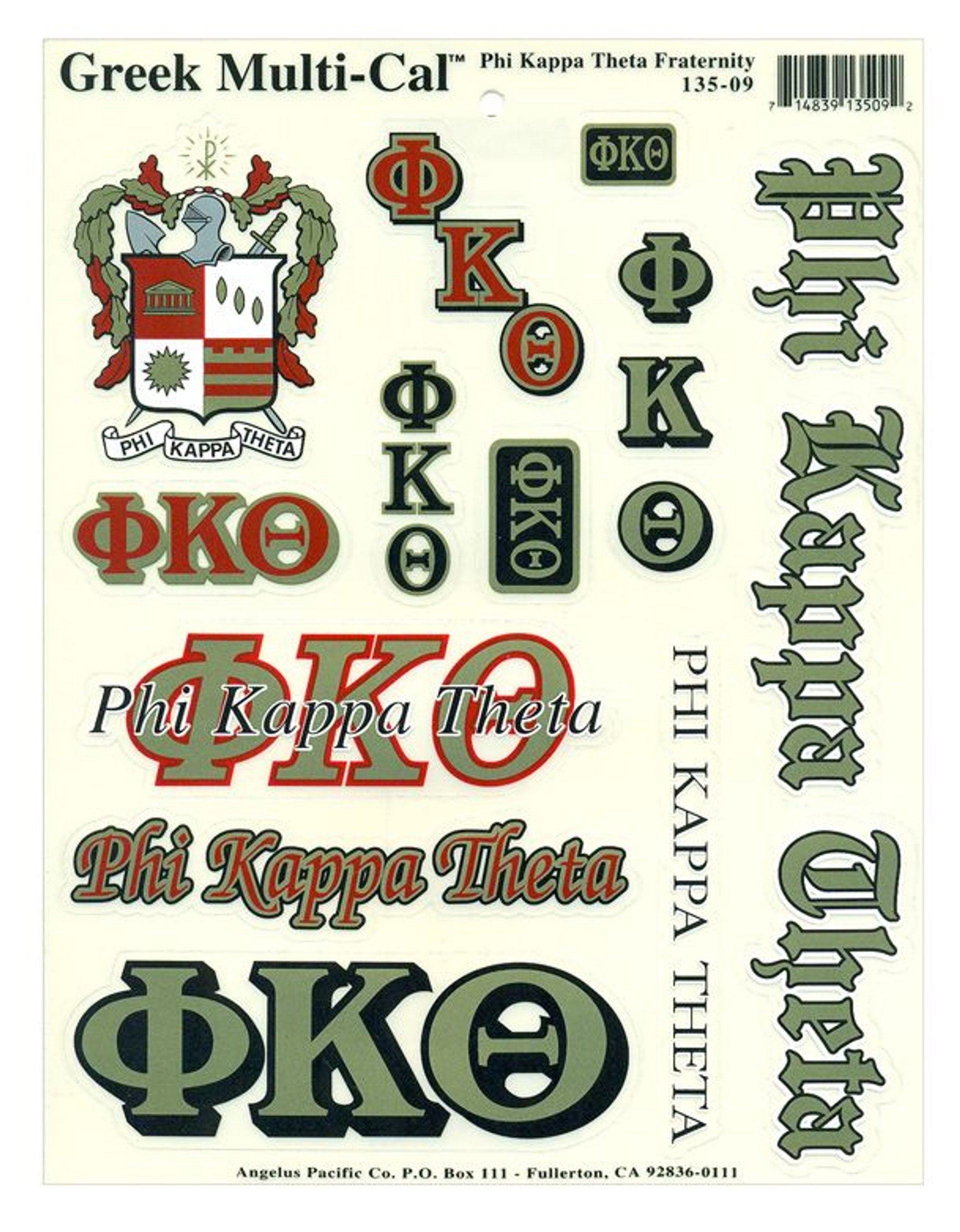 Phi Kappa Theta Multi Greek Decal Sticker Sheet - Etsy