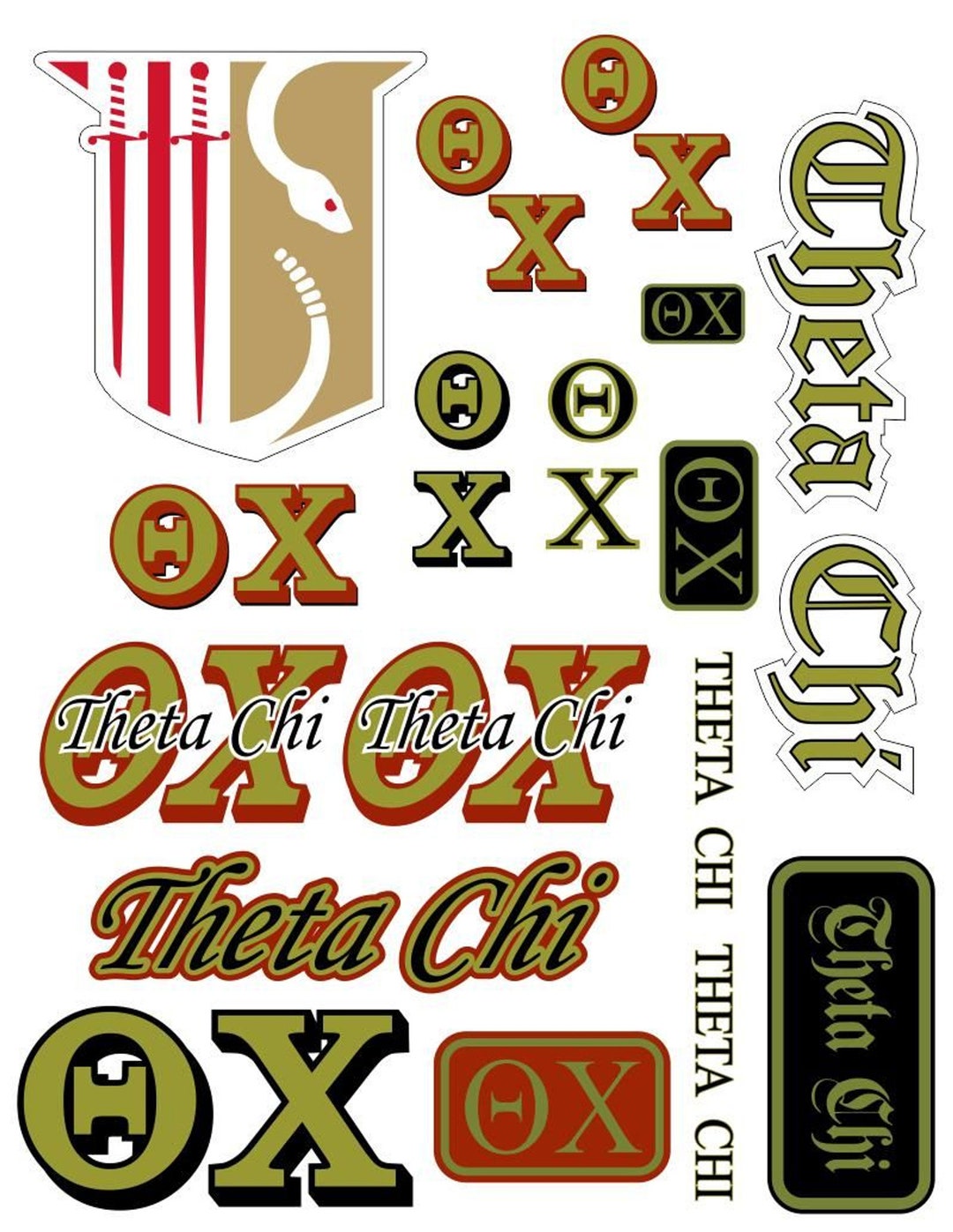 Theta Chi Multi Greek Decal Sticker Sheet - Etsy