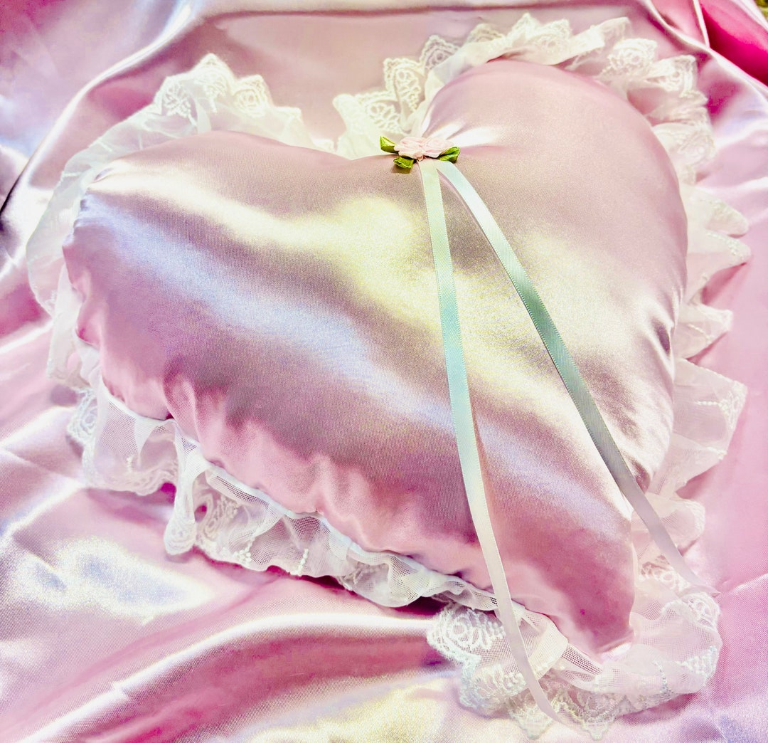 Satin Pink Heart With Bow, Lace, and Three Satin Roses. - Etsy