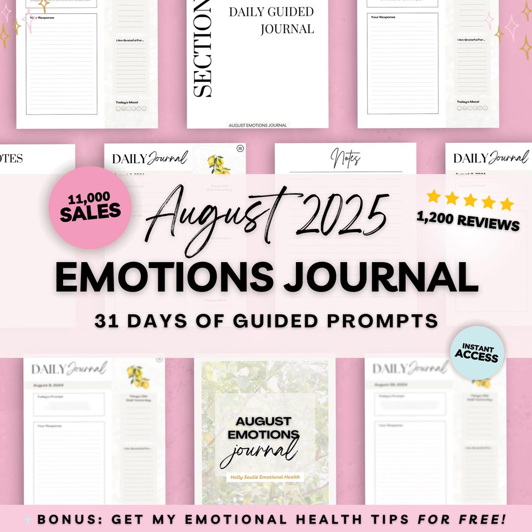 August 2025 Emotions Journal Printable, Daily Guided Mental Health ...