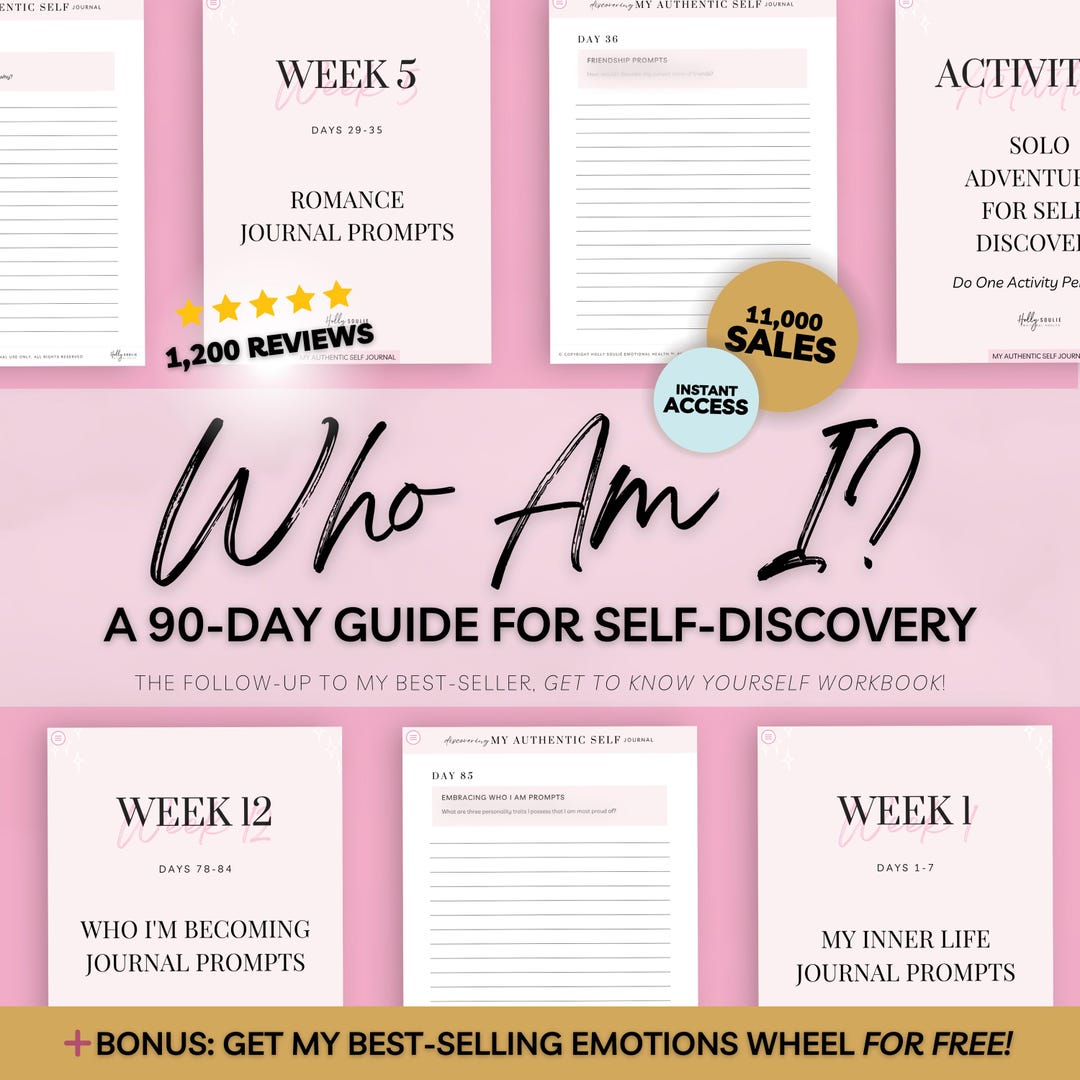 Self Discovery Journal: 90-day Guided Workbook (printable & Digital PDF ...