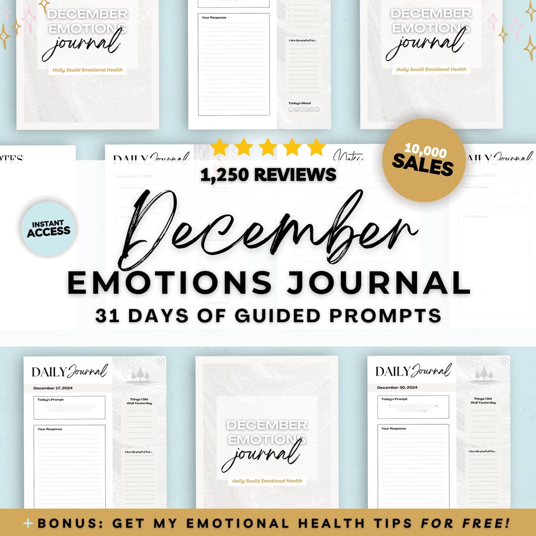 December Emotions Journal, Daily Mental Health Workbook, Emotional ...