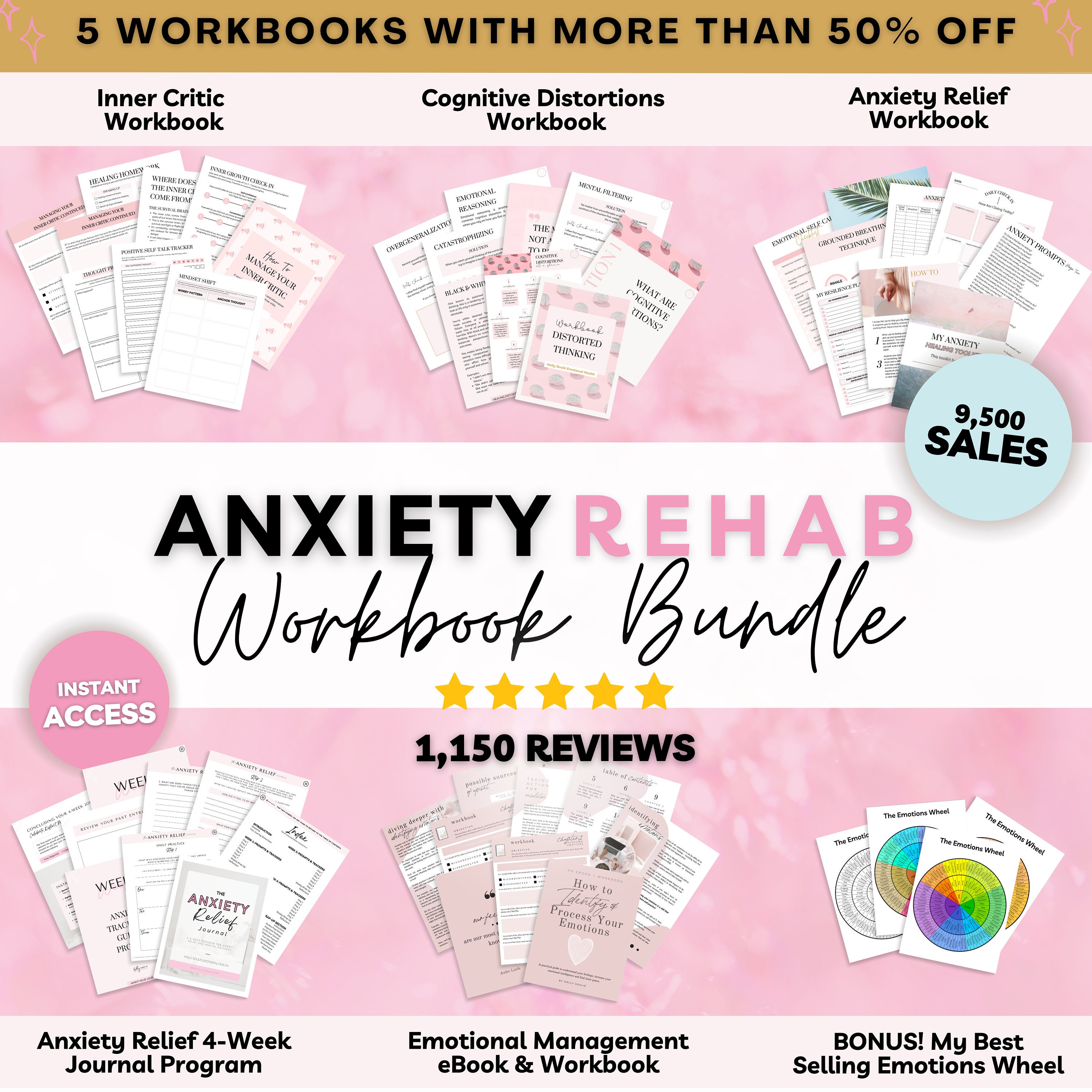 Anxiety Rehab Digital Workbook Bundle, Cognitive Behavioral Therapy ...