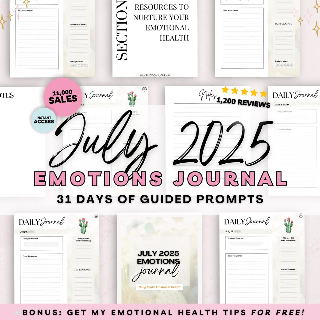 July Emotions Journal, Printable Therapy Journal PDF, Mental Health ...