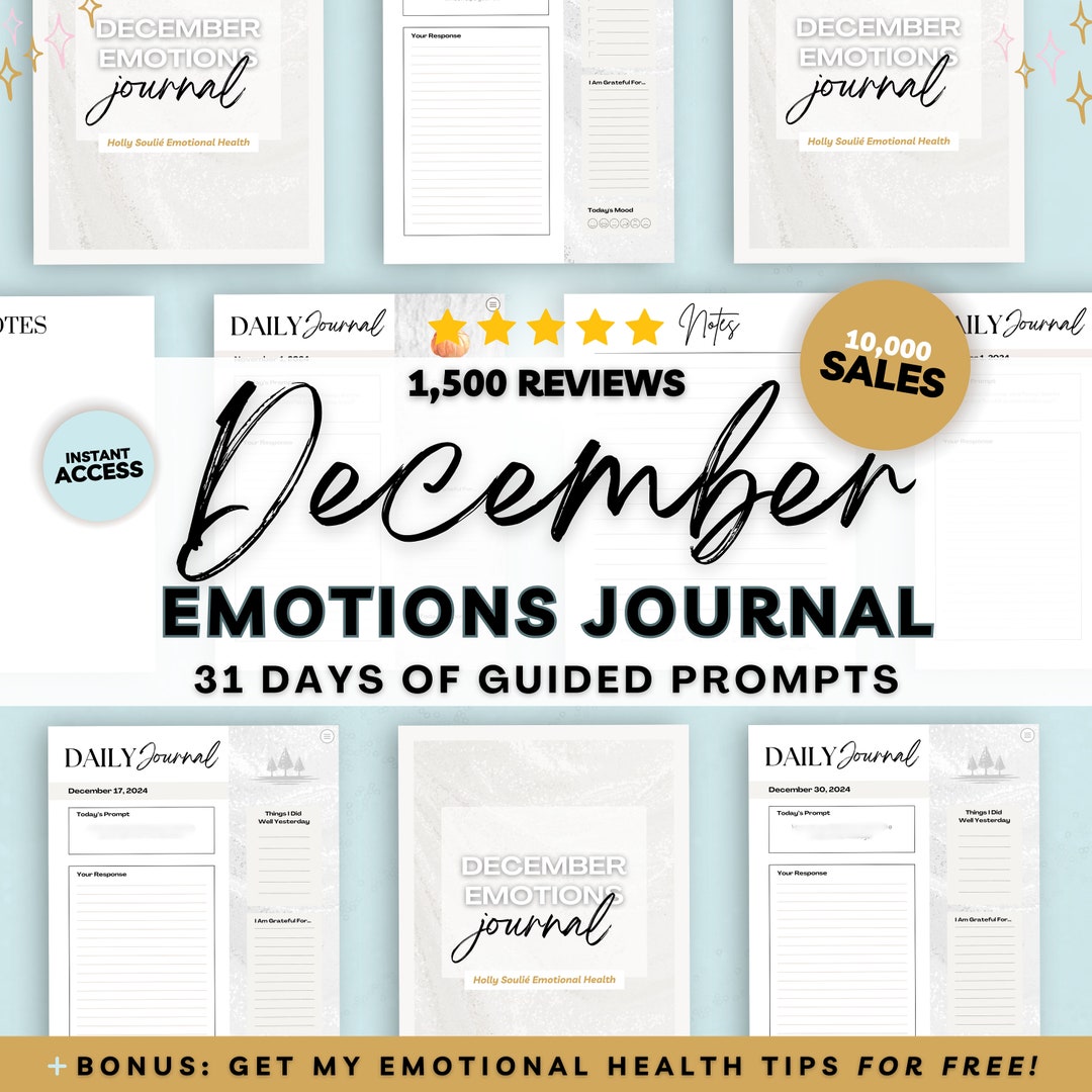 December Emotions Journal, Daily Mental Health Workbook, Emotional ...