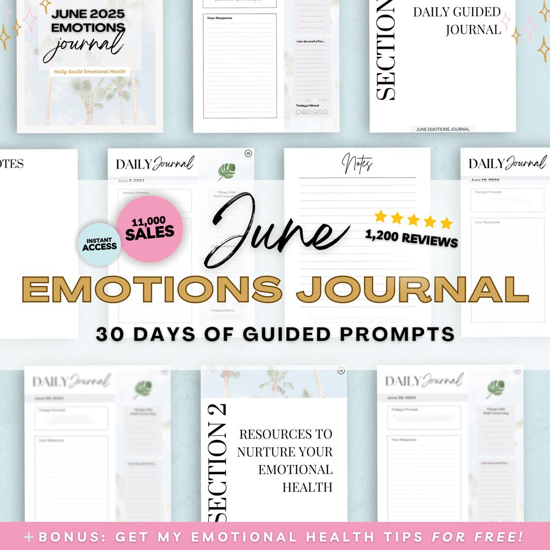 June Emotions Journal, Printable Therapy Journal PDF, Mental Health ...