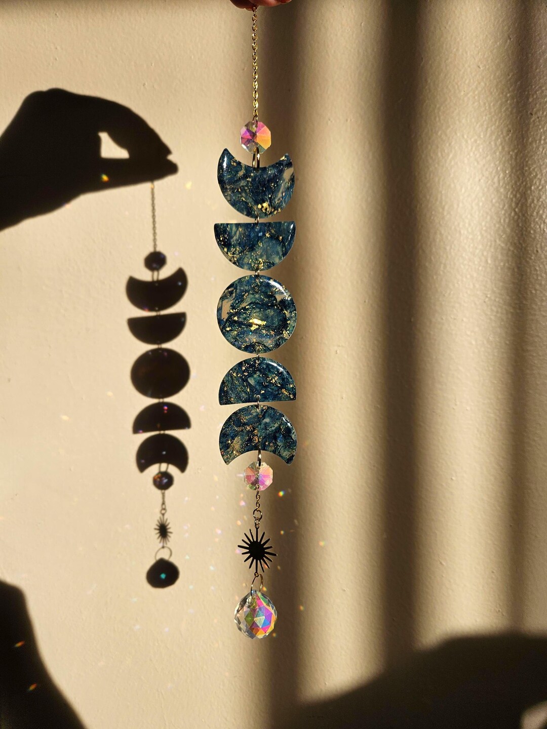 Deep Blue Moon Phase Sun Catcher | Handmade Polymer Clay Crystal Prism ...