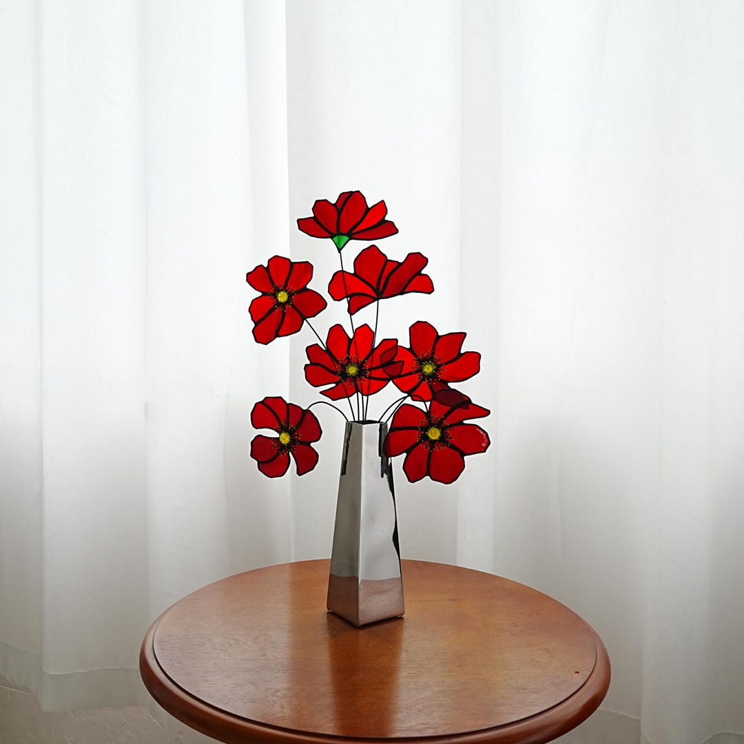 Stained Glass Red Daisy Bouquet: Handmade Home Style - Etsy