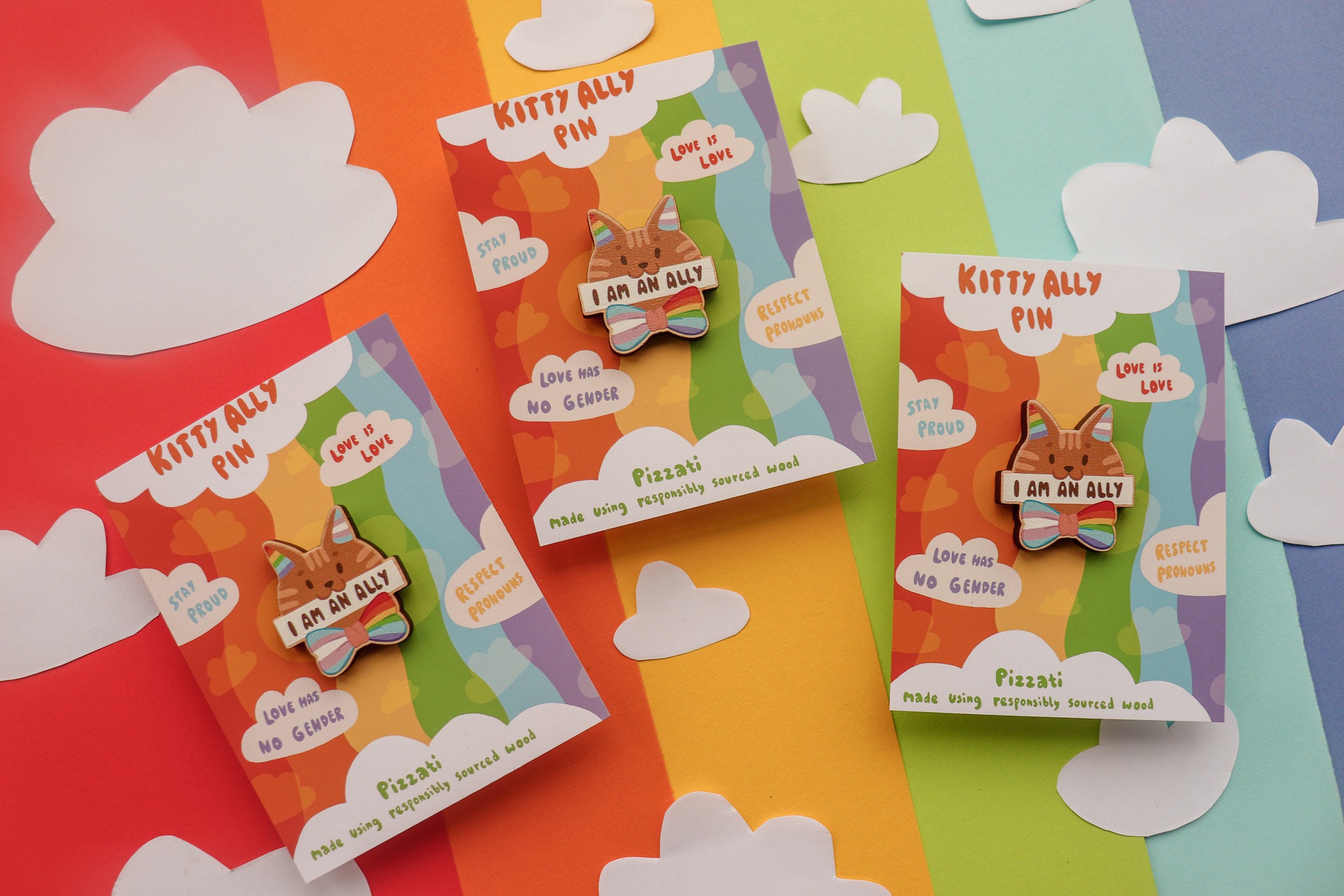 Kitty Ally Wooden Pin Transgender Cat Badge Queer Ally - Etsy