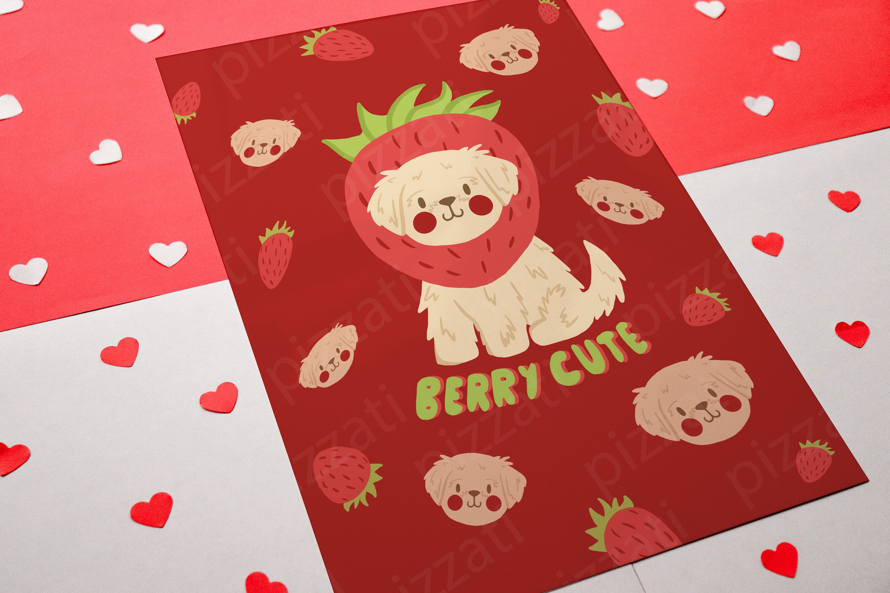 Berry Cute Doggo Print Kawaii Art Adorable Strawberry Dog | Etsy