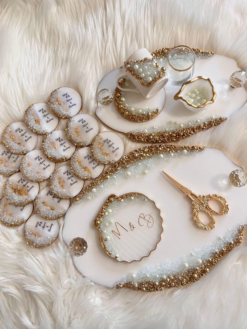 Personalized Epoxy Resin Engagement Tray Set: Handmade Wedding Coffee ...