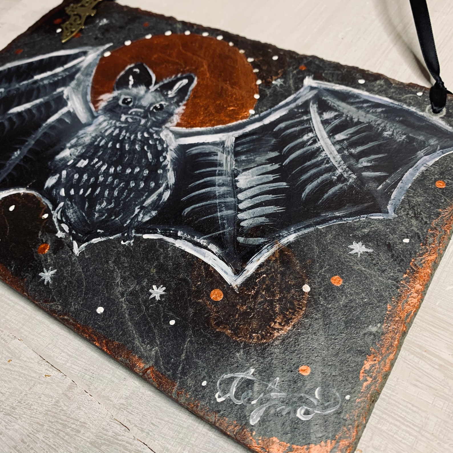 Original Acrylic Painting on Slate Bat Vampire Bat | Etsy