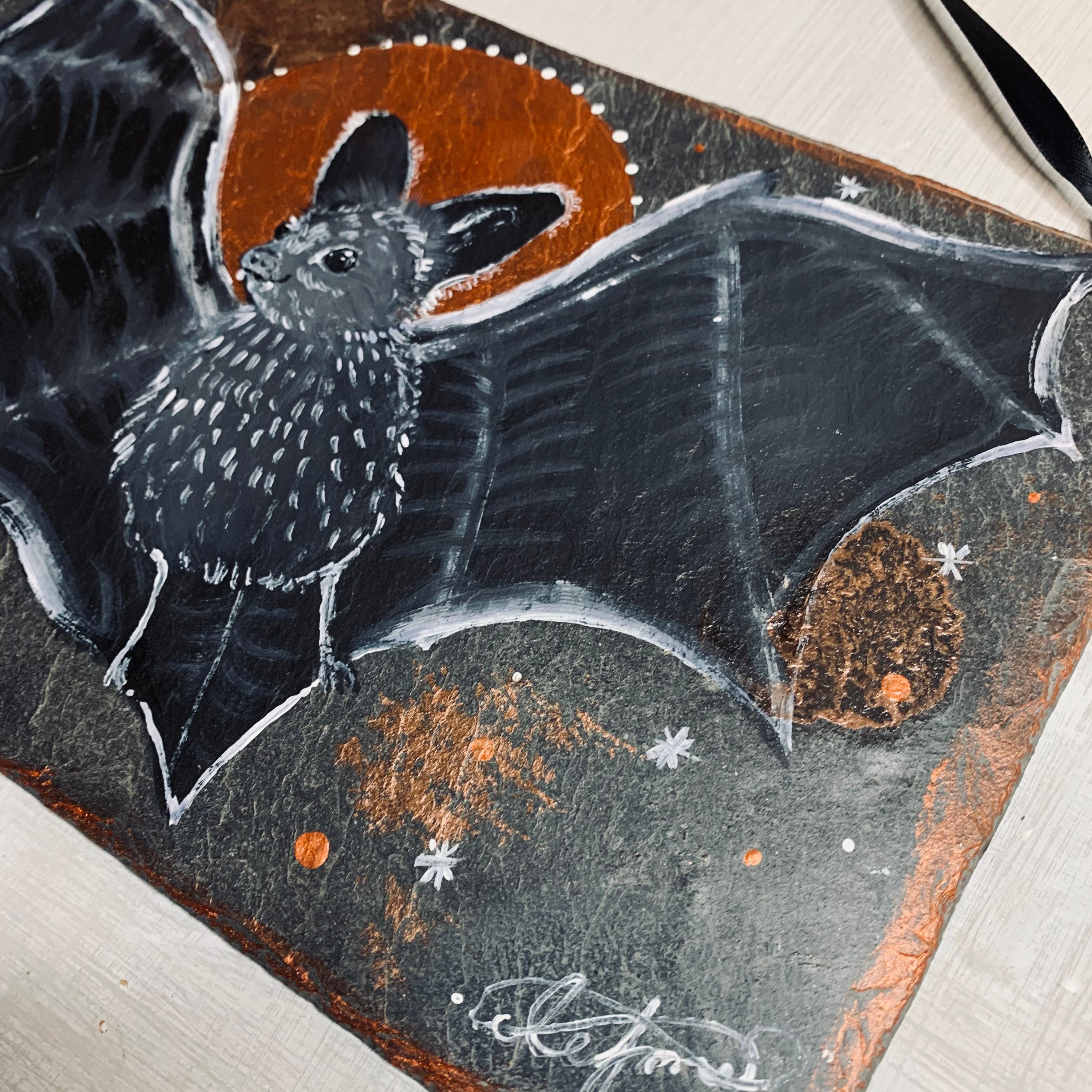Original Acrylic Painting on Slate Bat Vampire Bat | Etsy