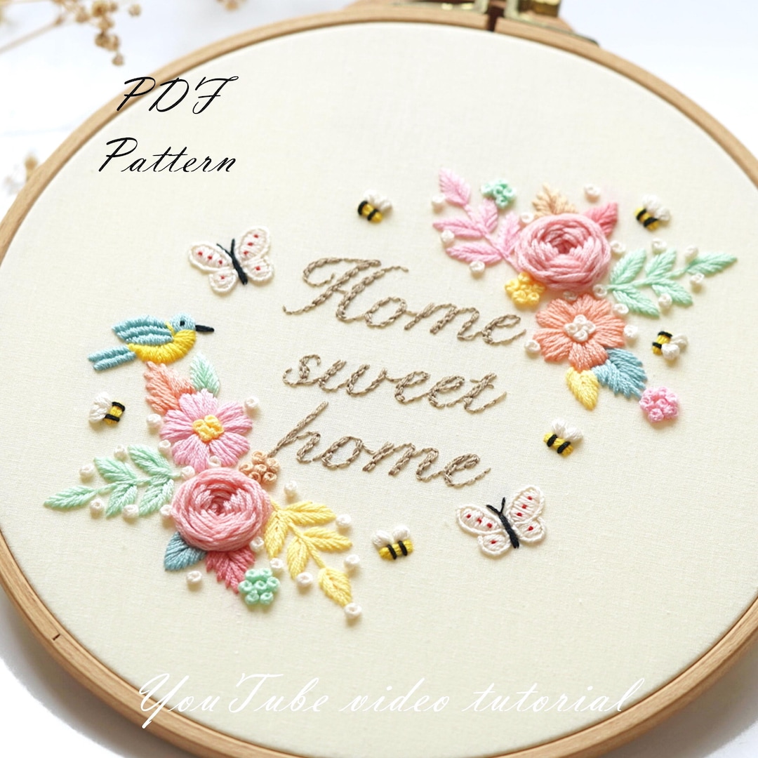 Elephant Hand Embroidery Pattern: Home Sweet Home Beginner DIY (PDF ...