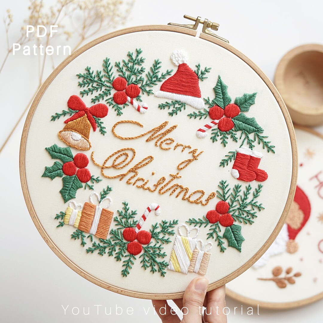 PDF Pattern Video Tutorial/merry Christmas-hand Embroidery - Etsy