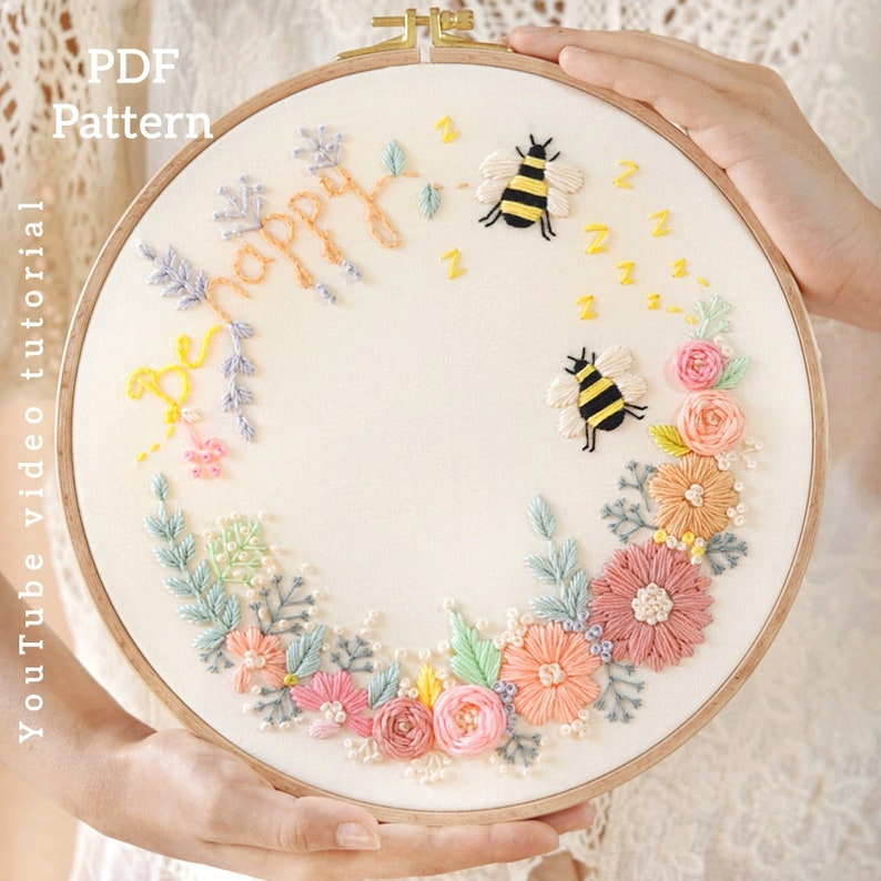 PDF Pattern Video Tutorial/be Happy-hand Embroidery - Etsy