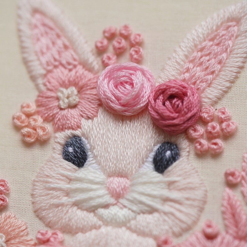 Pink Bunny Hand Embroidery Pattern: Beginner Spring Design (PDF Pattern ...
