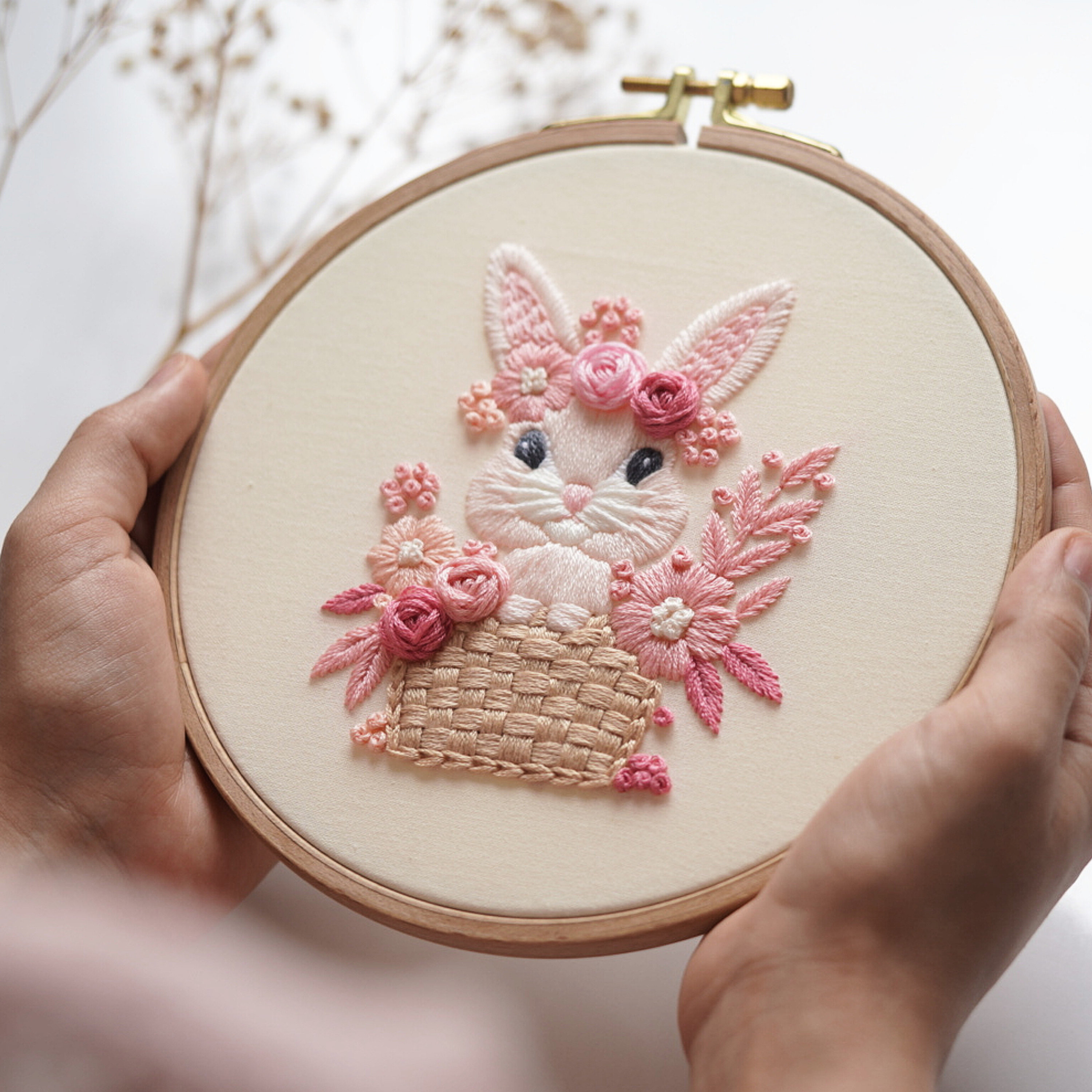 Pink Bunny Hand Embroidery Pattern: Beginner Spring Design (PDF Pattern ...