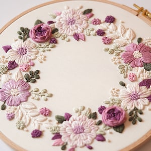 Purple Floral Wreath Embroidery Pattern: Beginner DIY (PDF Pattern ...