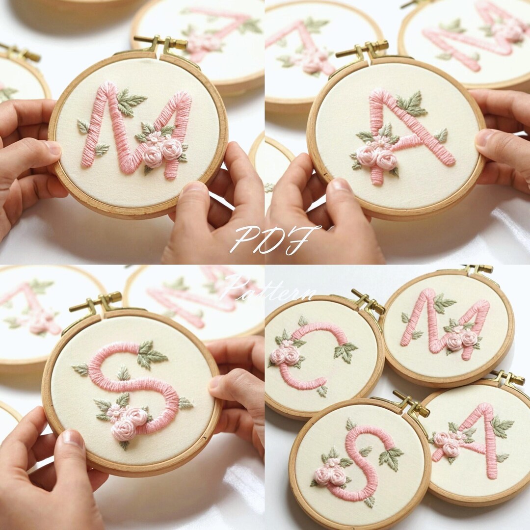 Pinky Rose Alphabet Hand Embroidery Pattern: Beginner DIY Wedding ...