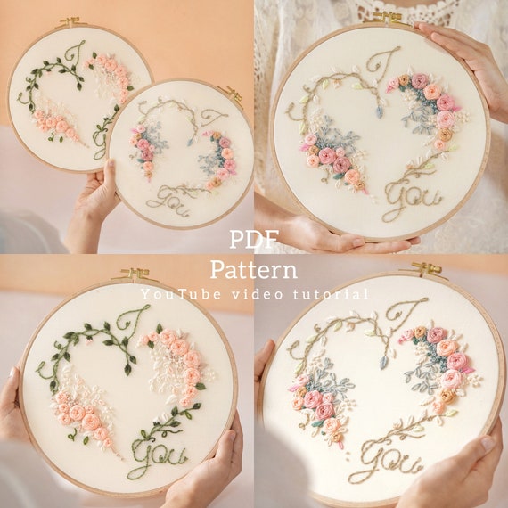 PDF Pattern Video Tutorial/i Love You-hand Embroidery - Etsy UK