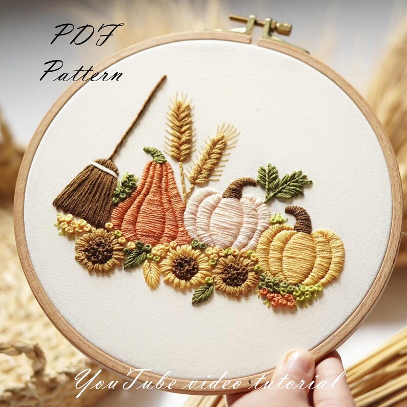 Rustic Pumpkins Hand Embroidery Pattern: Beginner DIY Design (PDF ...